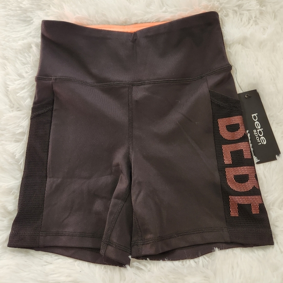 bebe | Shorts | Bebe Black Logo Mesh Overlay Pocket Bike Shorts | Poshmark